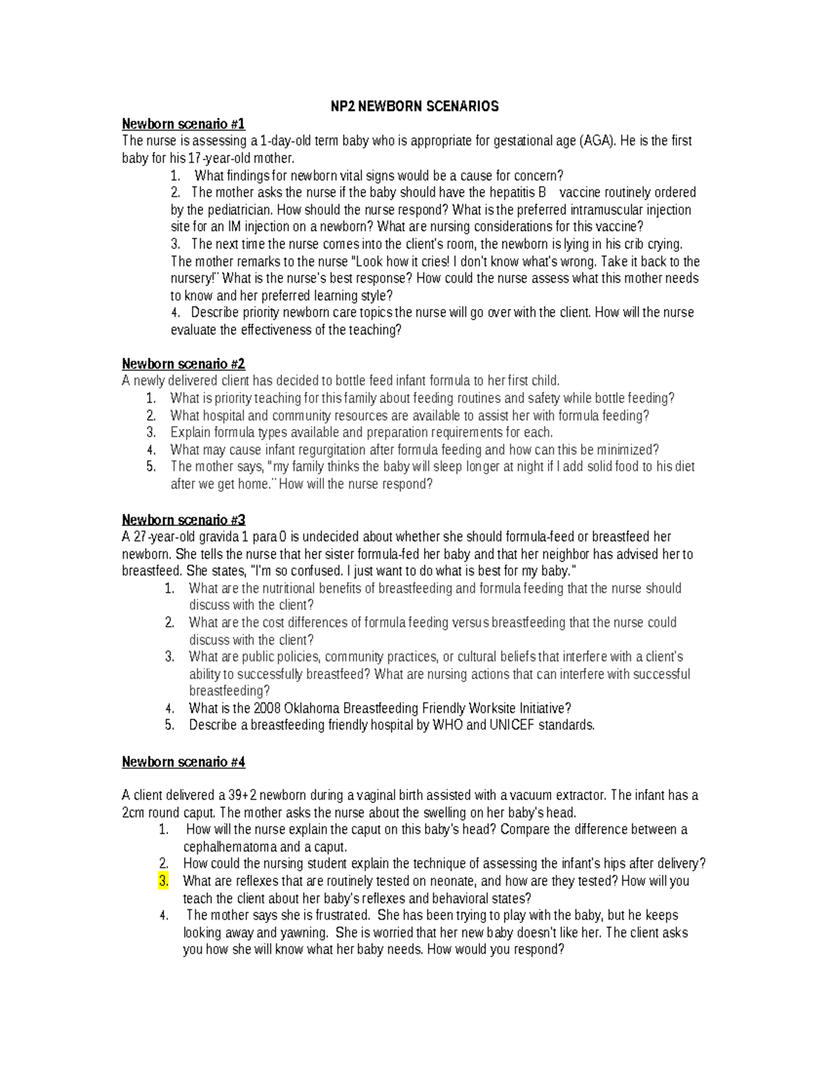 NP2 Newborn Scenarios: Vital Signs, Feeding, and Care Considerations ...