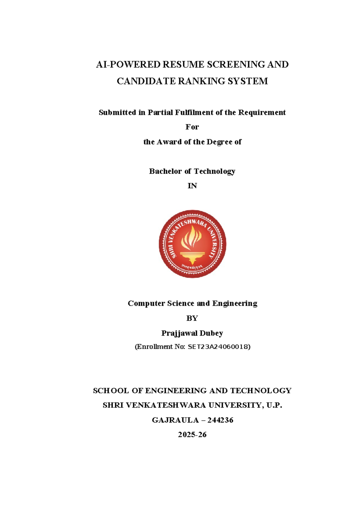 AIPowered Resume Screening & Candidate Ranking System - B.Tech CSE ...