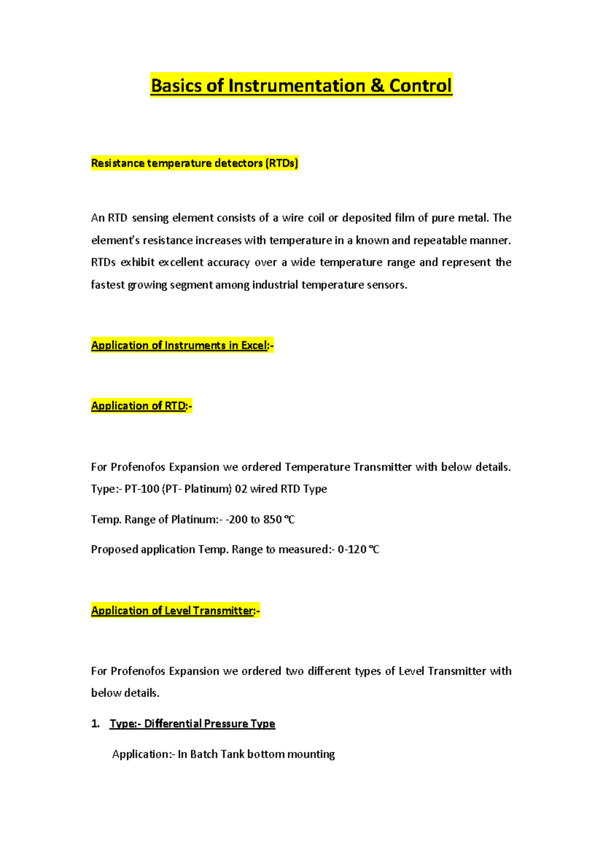 Instrumentation and Control Systems: RTDs, Flow Meters, and Control ...