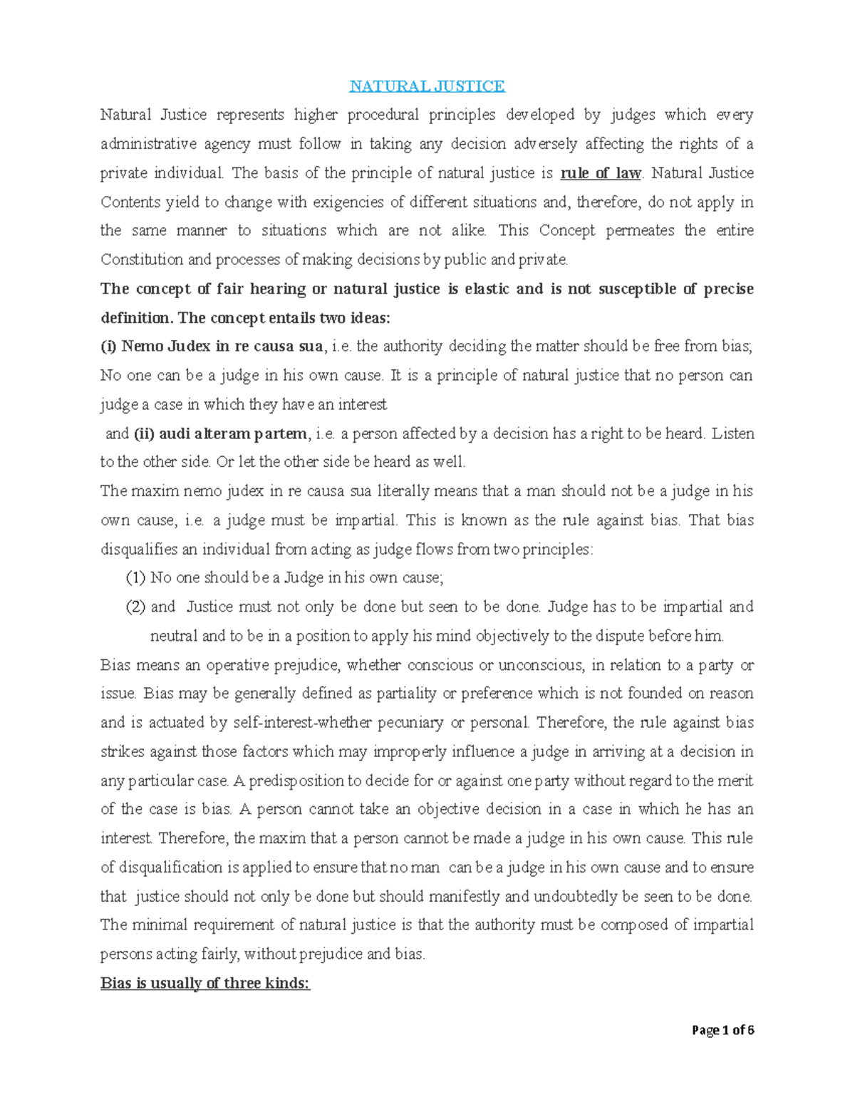 Natural Justice Concept Overview: Principles & Applications - Studocu