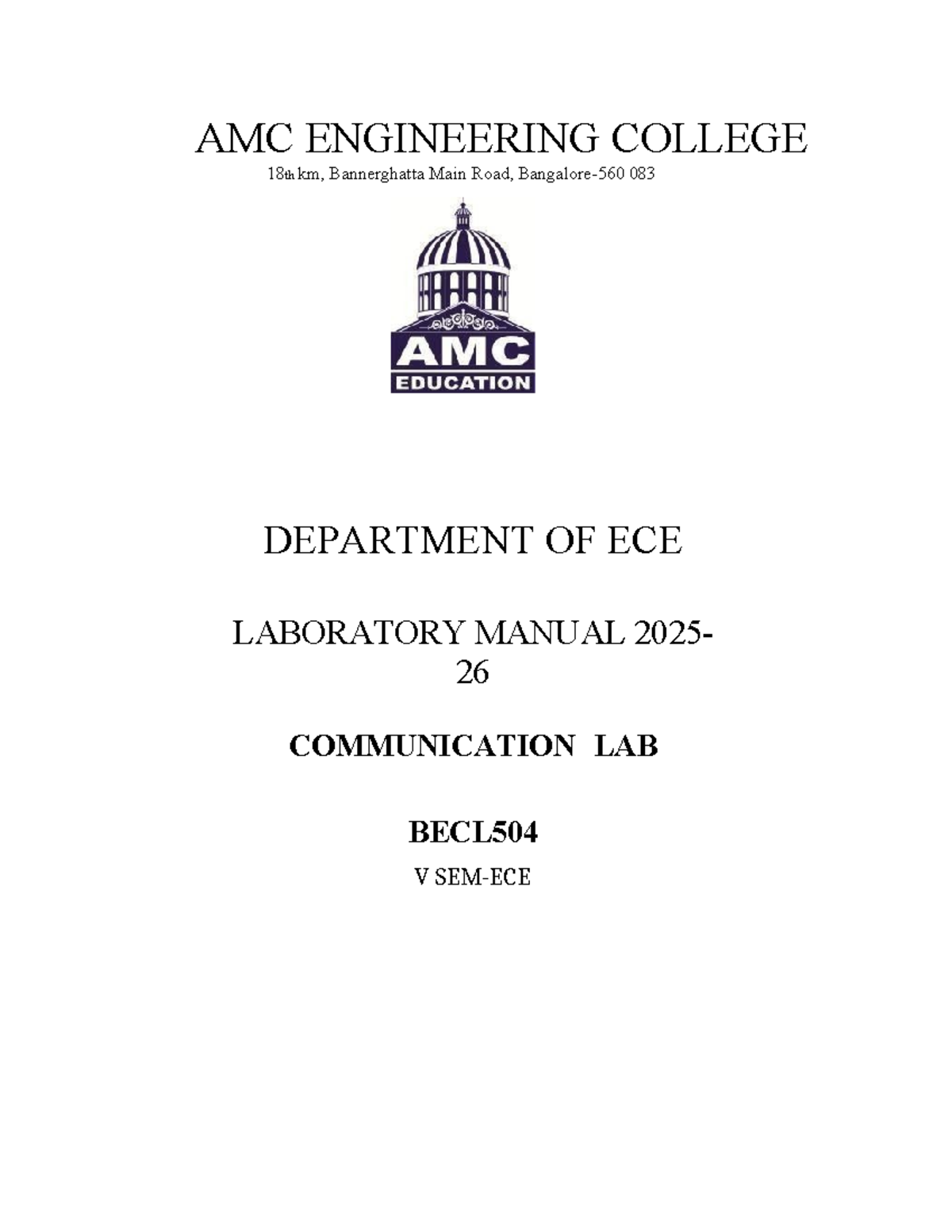 DC Lab Manual 2025-26: Communication Lab BECL504 V Experiments - Studocu