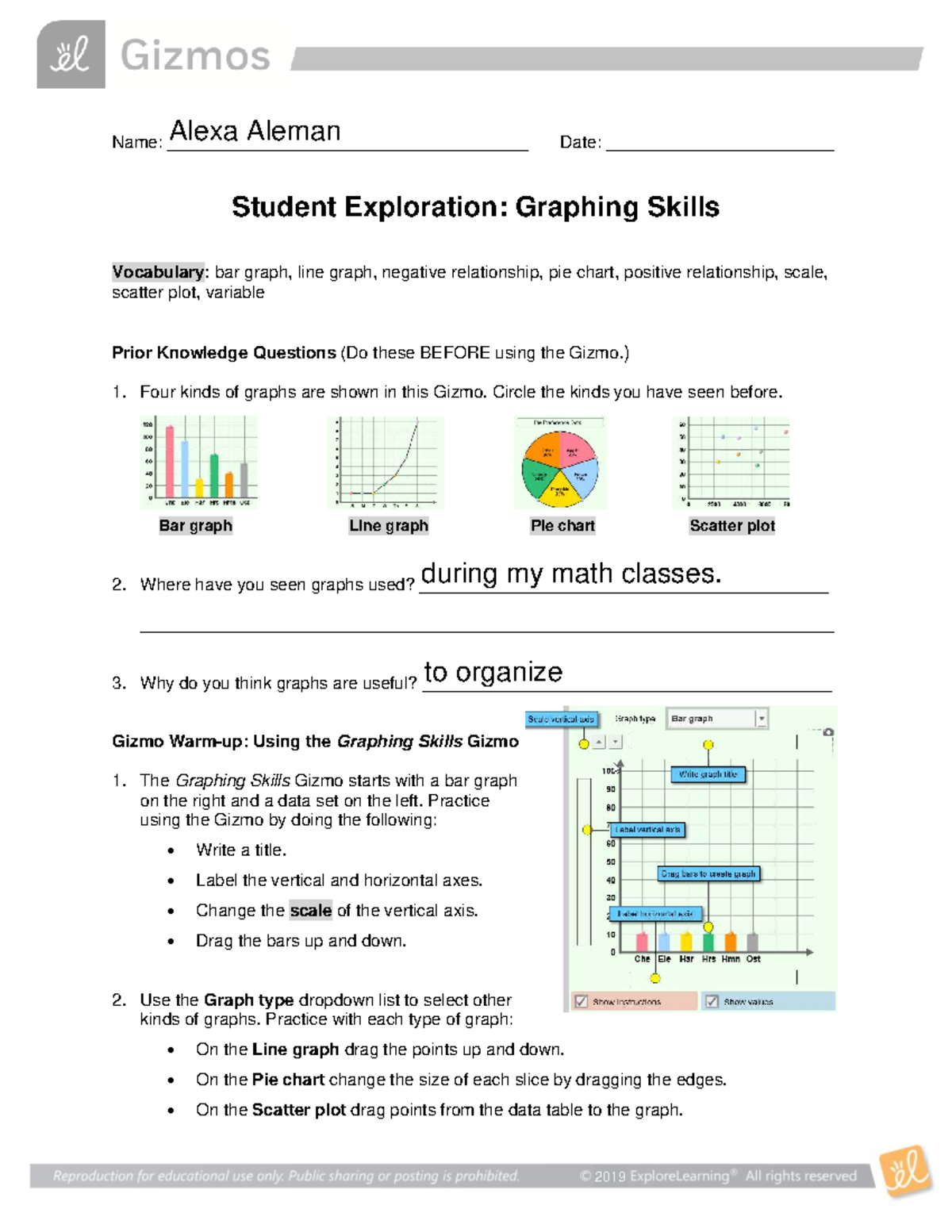 Graphing Skills SE: Exploring Bar, Line, Pie, and Scatter Plots - Studocu