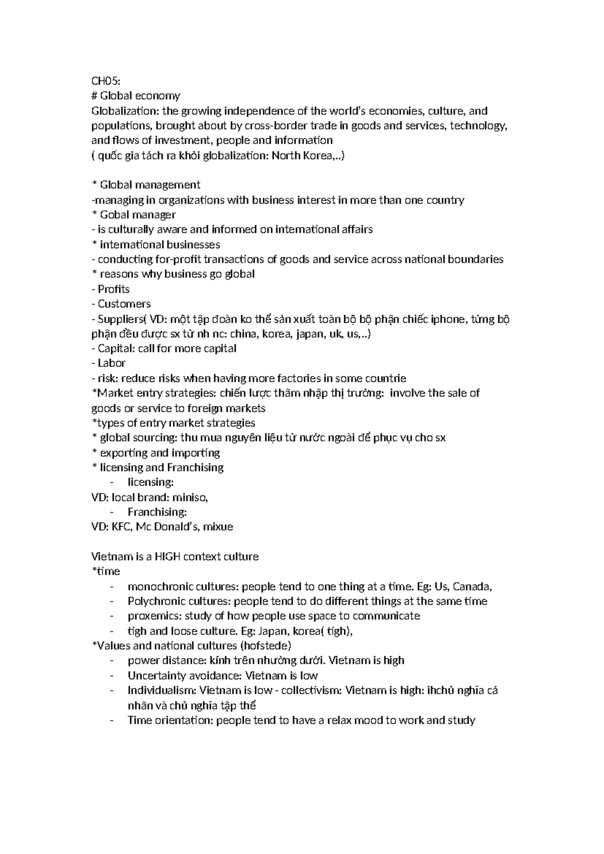 Selfnote-CH06 - CH05: Global economy Globalization: the growing ...