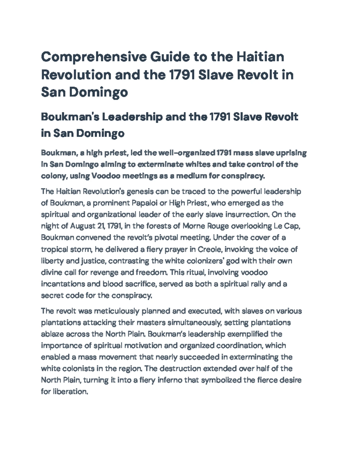 Comprehensive Study Guide: Toussaint L'Ouverture & Haitian Revolution ...