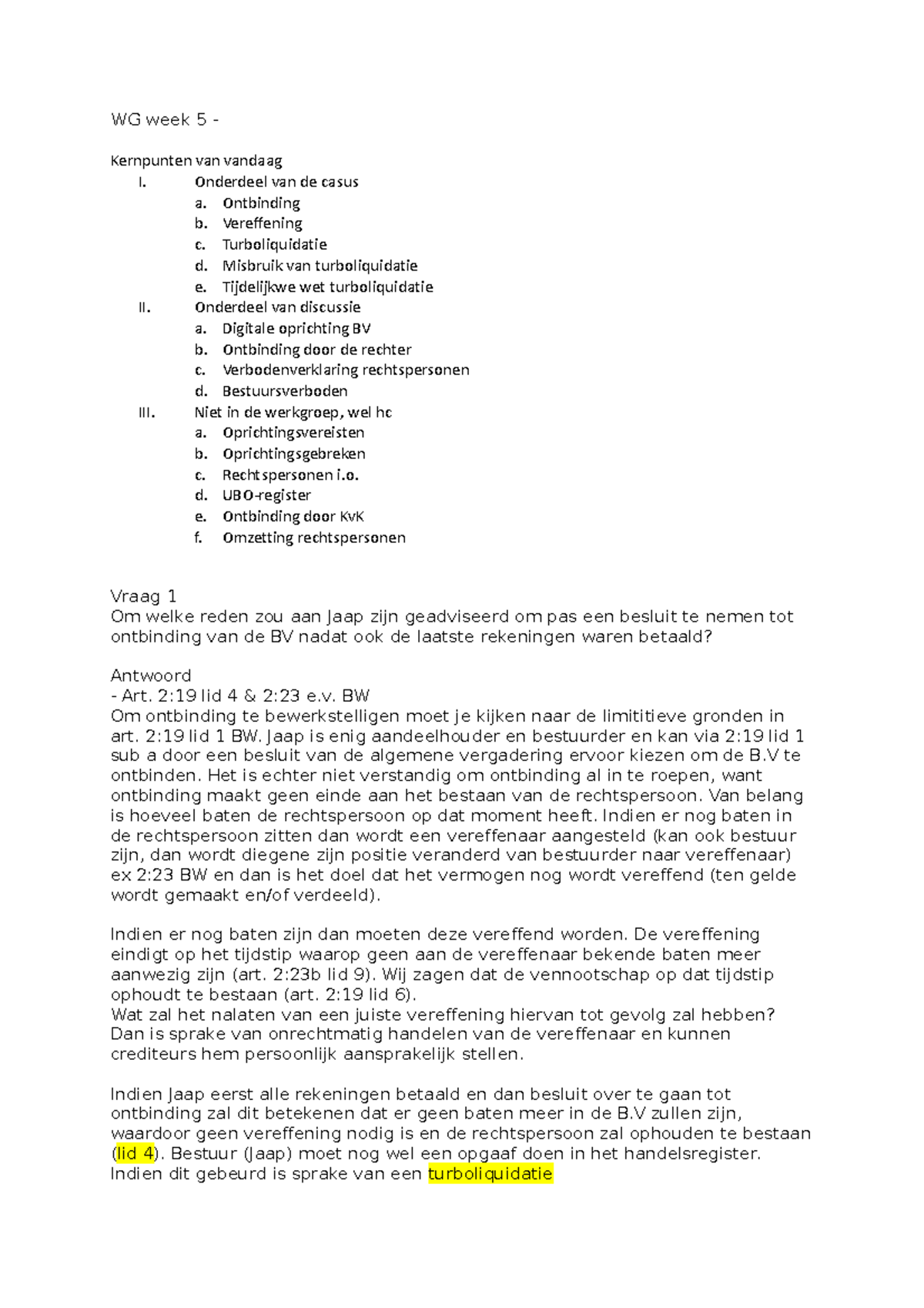 WG week 5 - WG 5, VPRP - WG week 5 - Kernpunten van vandaag I ...