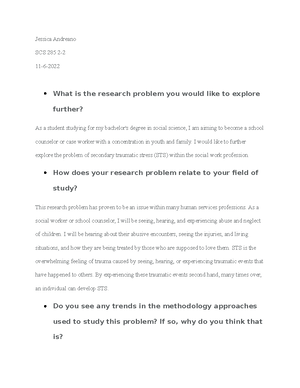 SCS 285 Project three - PROJECT THREE SCS 285 Research Literacy in ...