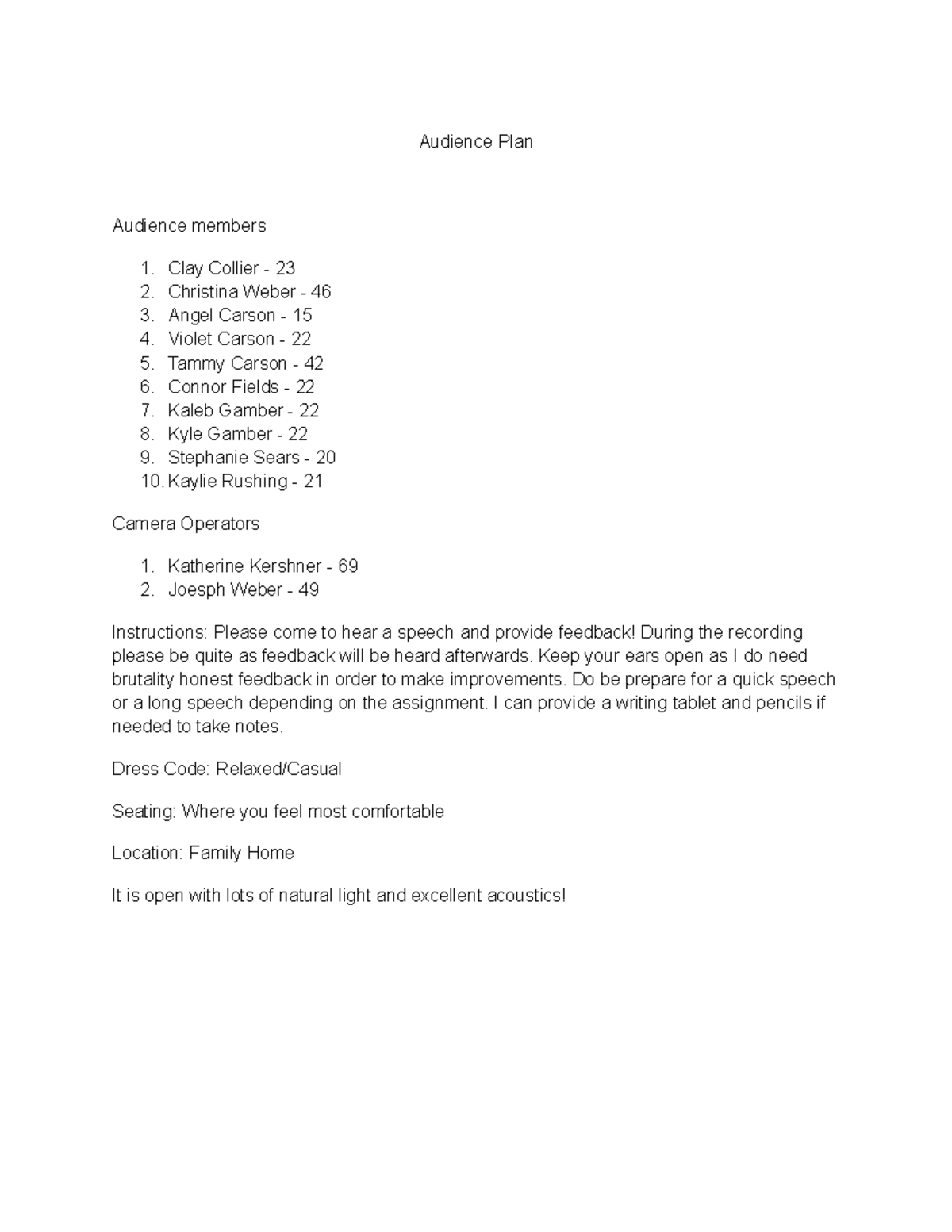 Audience Plan - Audience Plan Audience members Clay Collier - 23 ...