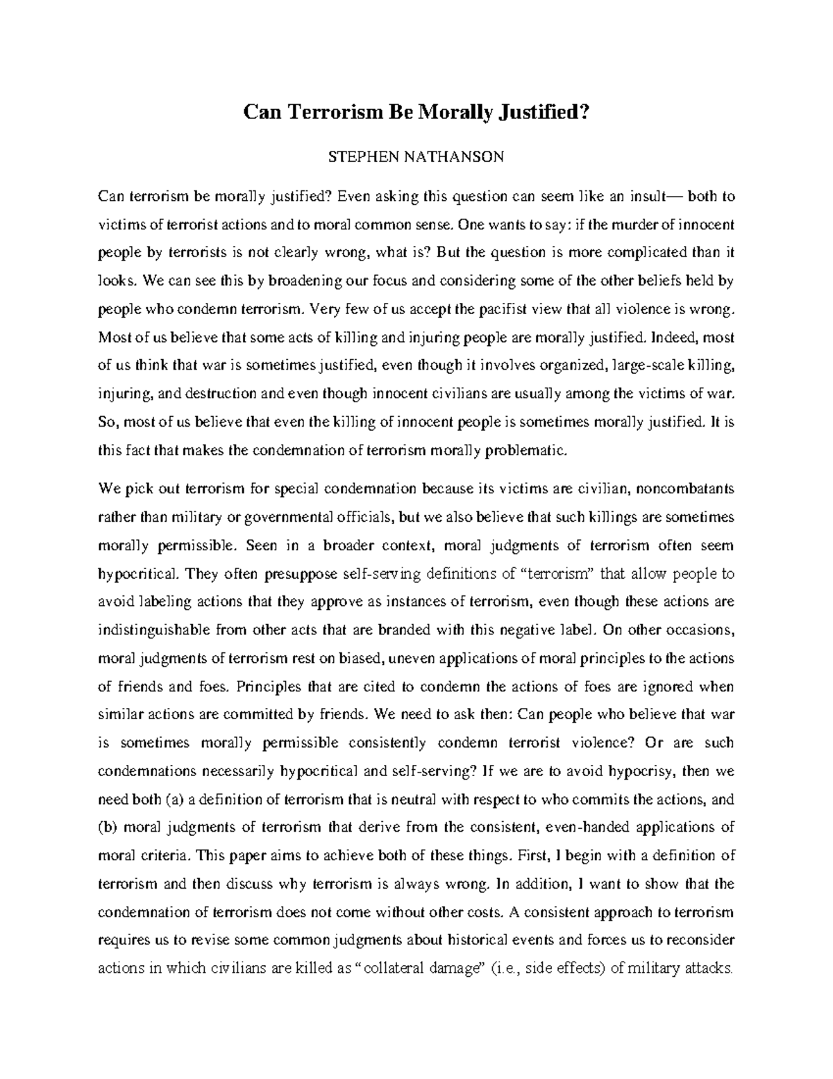 Can Terrorism Be Morally Justified - Can Terrorism Be Morally Justified ...