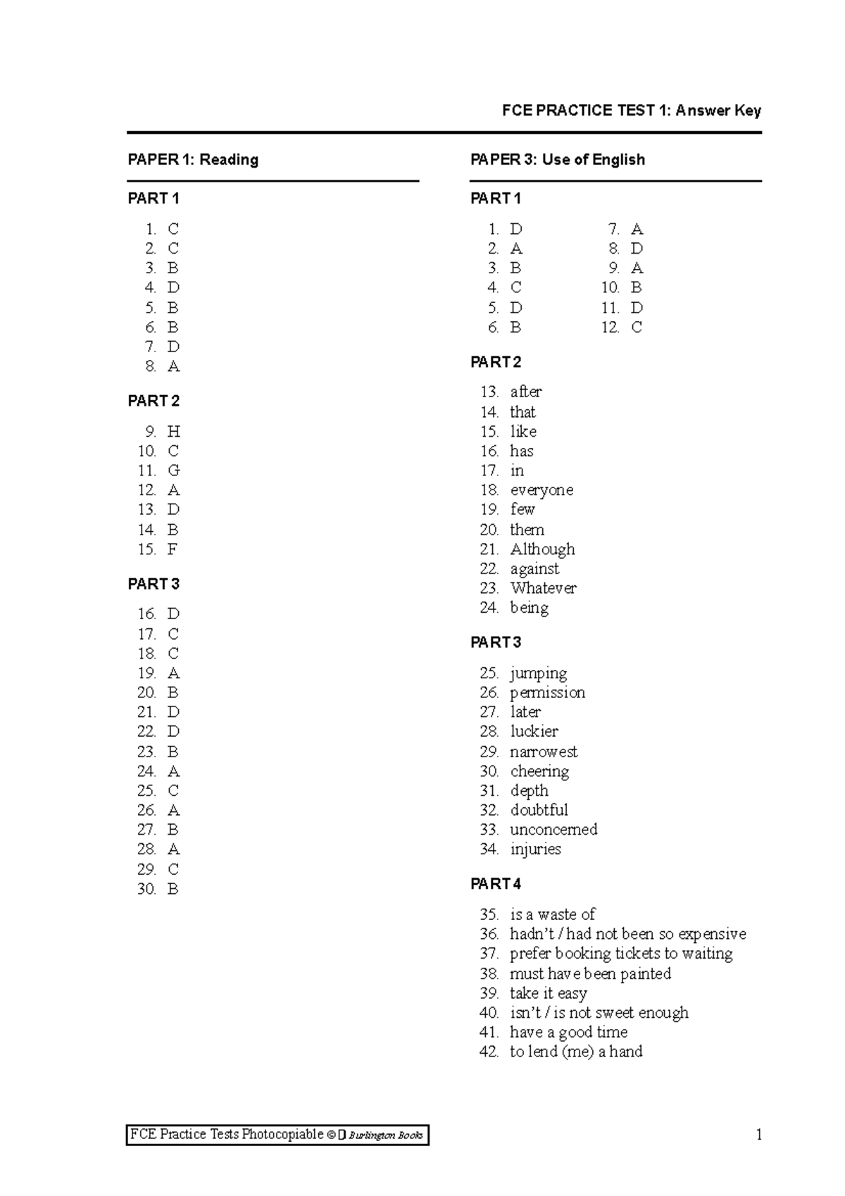 369505911 FCE Test 1 AK doc - FCE PRACTICE TEST 1: Answer Key PAPER 1 ...