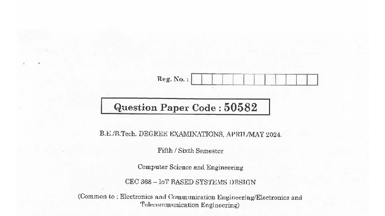 CEC 368 Final Exam Question Paper: IoT Based Systems Design 2024 - Studocu
