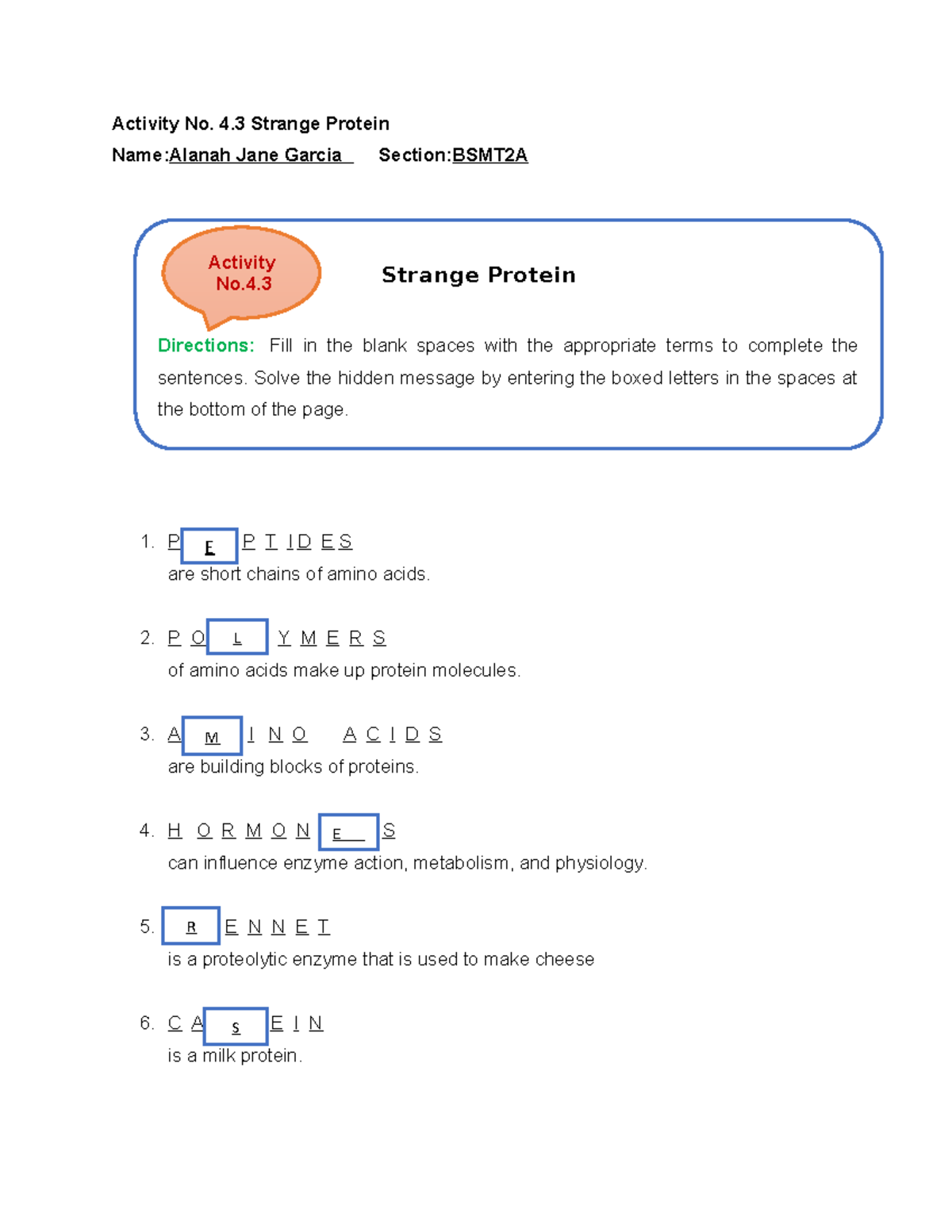 Activity No. 4.2 Strange Protein - Activity No. 4 Strange Protein Name ...