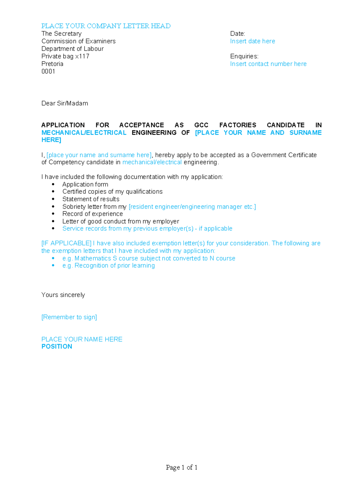 GCC Factories Application Cover Letter Template - Studocu