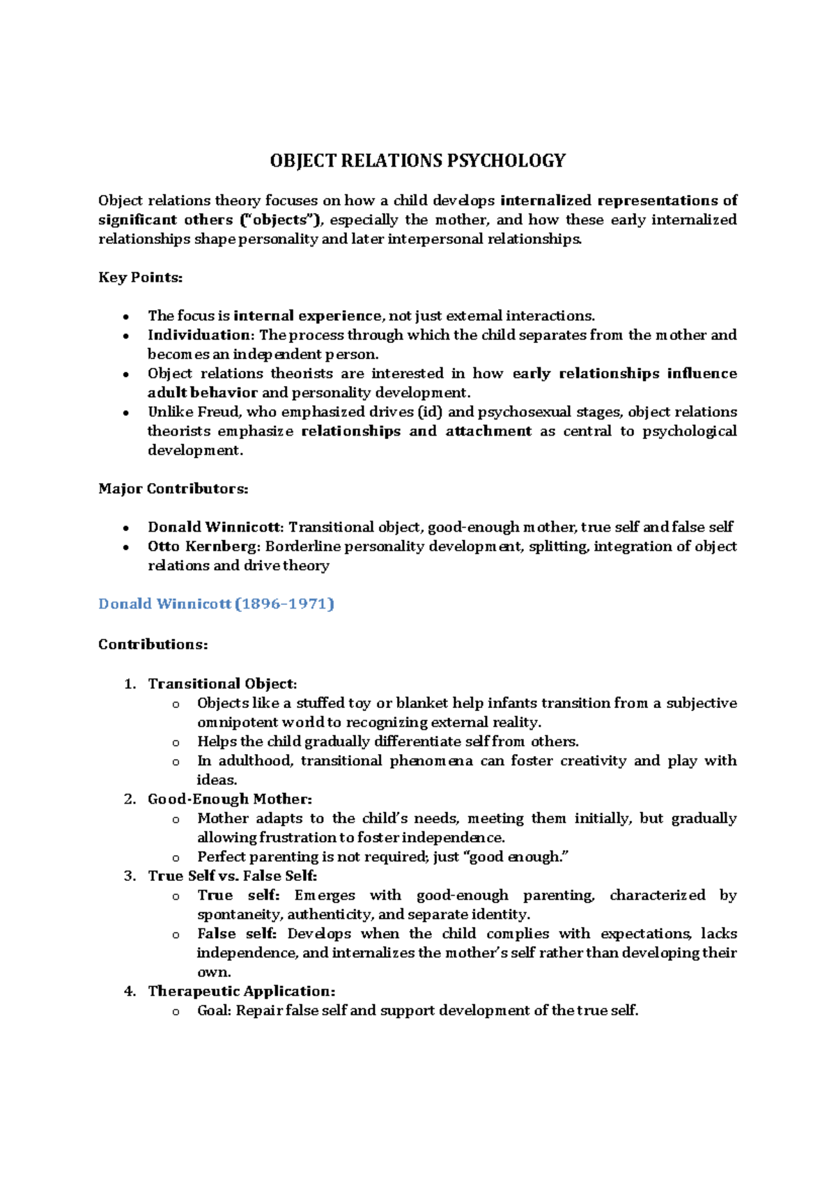 Object Relations Psychology: Key Points & Summary - Studocu