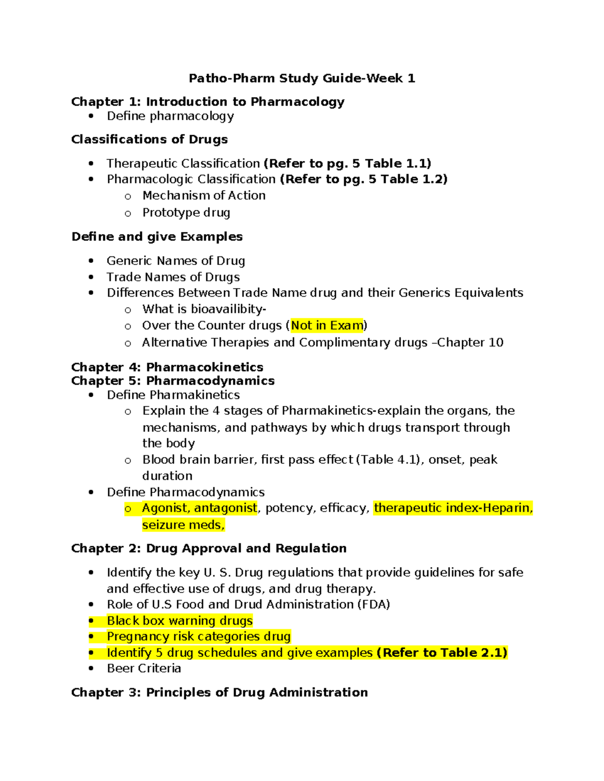 Patho-Pharm Study Guide: Intro to Pharmacology & Drug Classifications ...