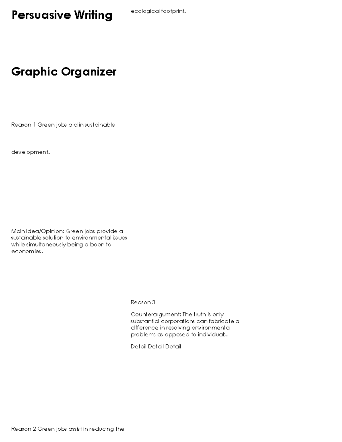 Persuasive Writing Graphic Organizer: Green Jobs & Sustainability - Studocu