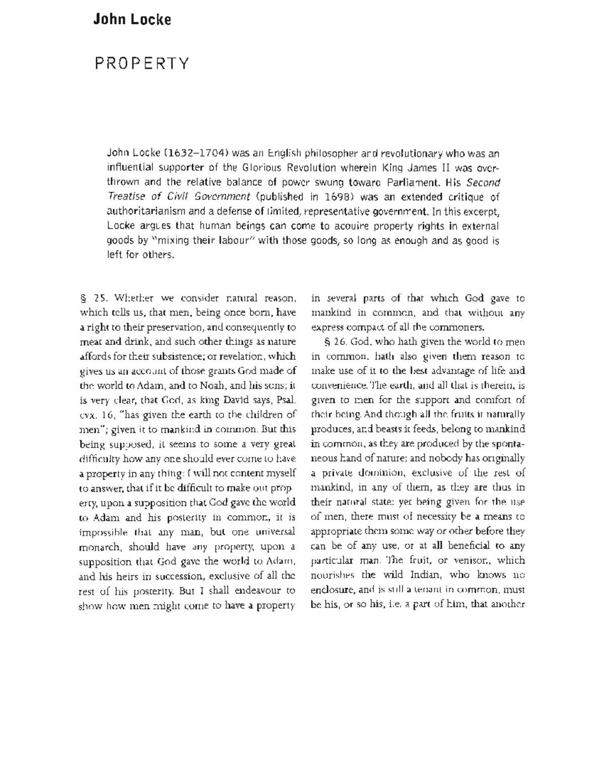 John Locke's Theory of Property and Labor Rights: Key Excerpts (PHIL ...