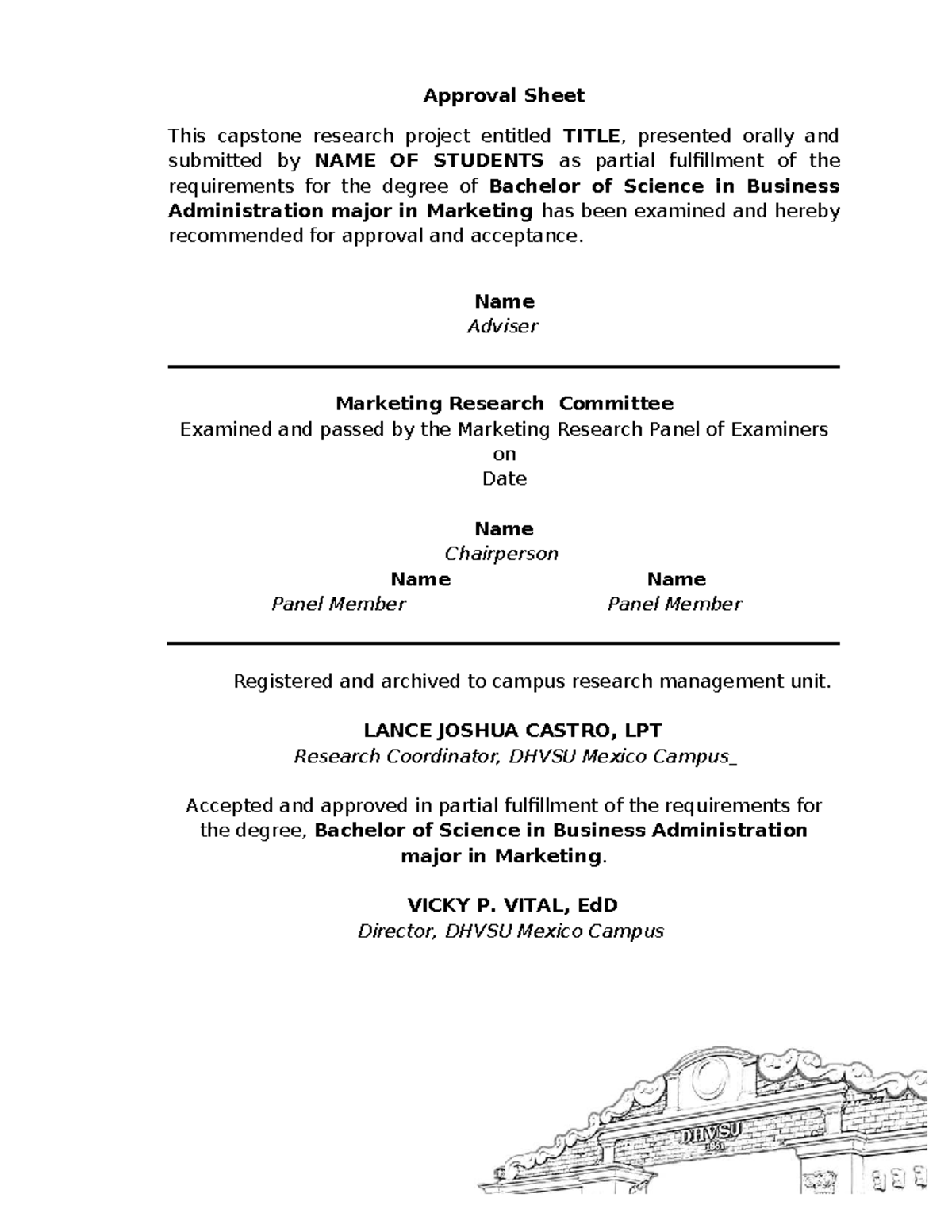 Approval Sheet for Capstone Project - BSBA Marketing - Studocu