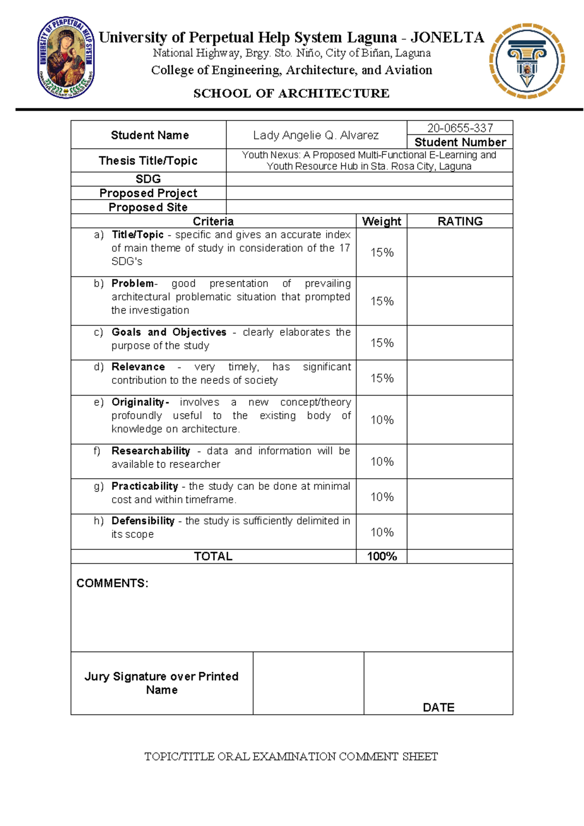 Title-defense-grading-sheet- Template - National Highway, Brgy. Sto ...