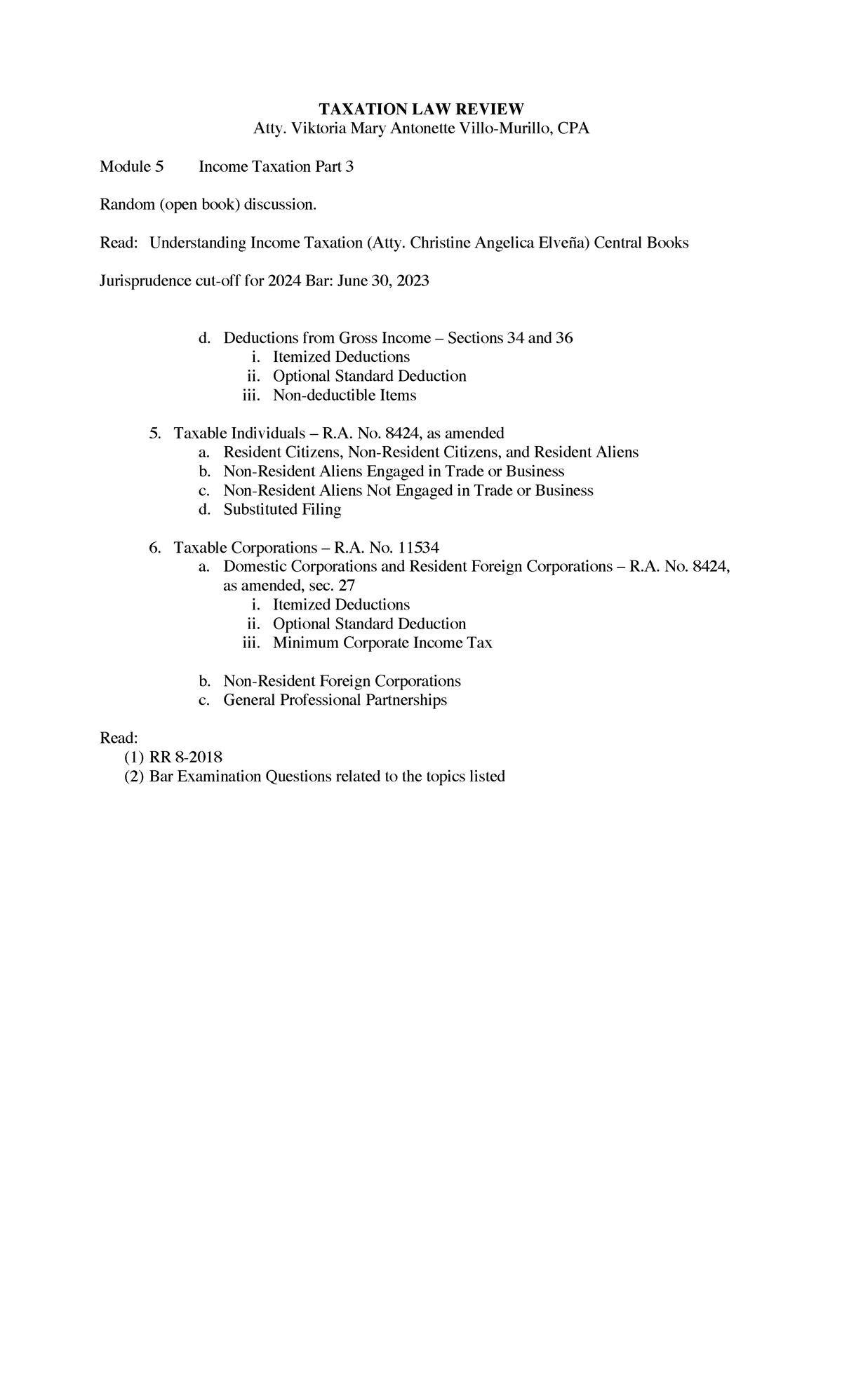 Tax Rev Module 5: Income Taxation Review and Discussion Part 3 - Studocu