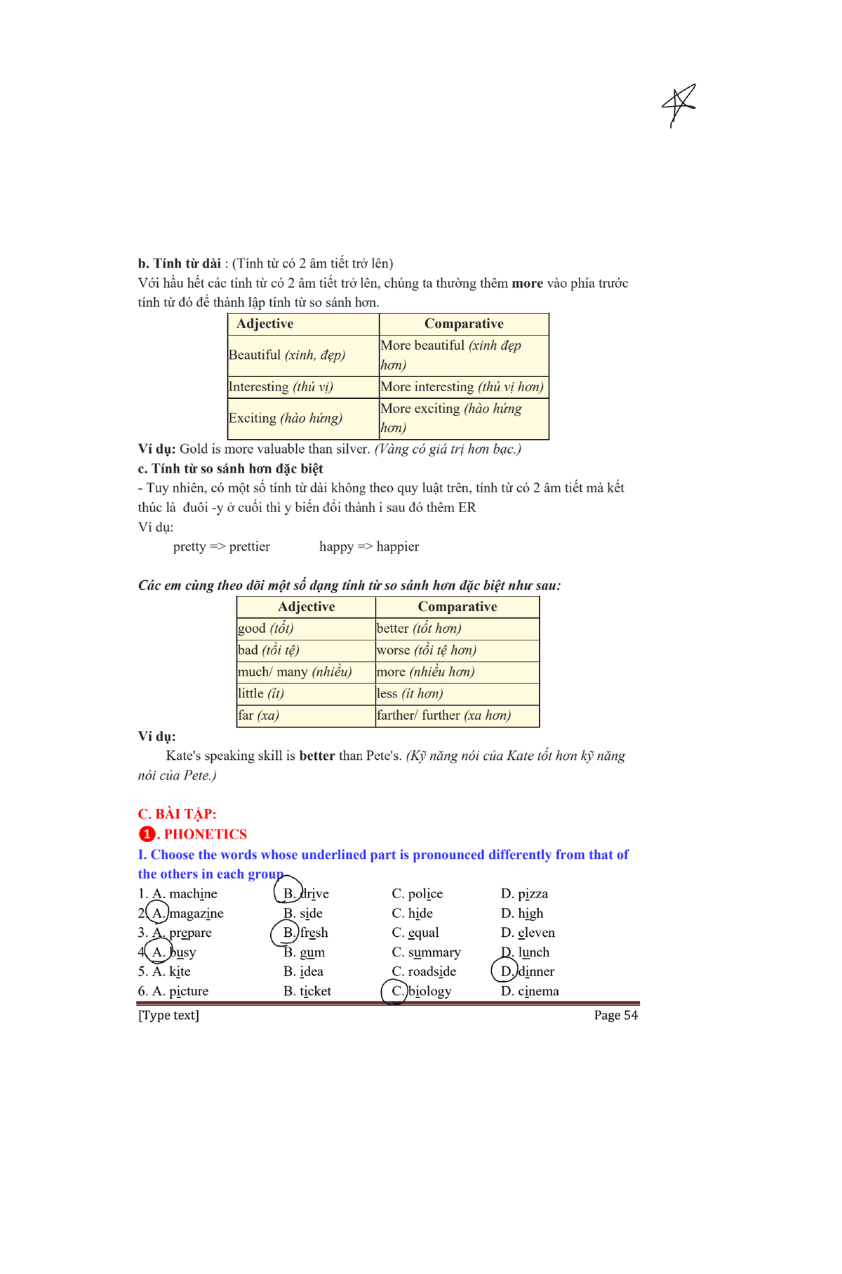 Đáp Án BTVN Lớp 6A1 (1911) - Tính Từ So Sánh và Phonetics - Studocu