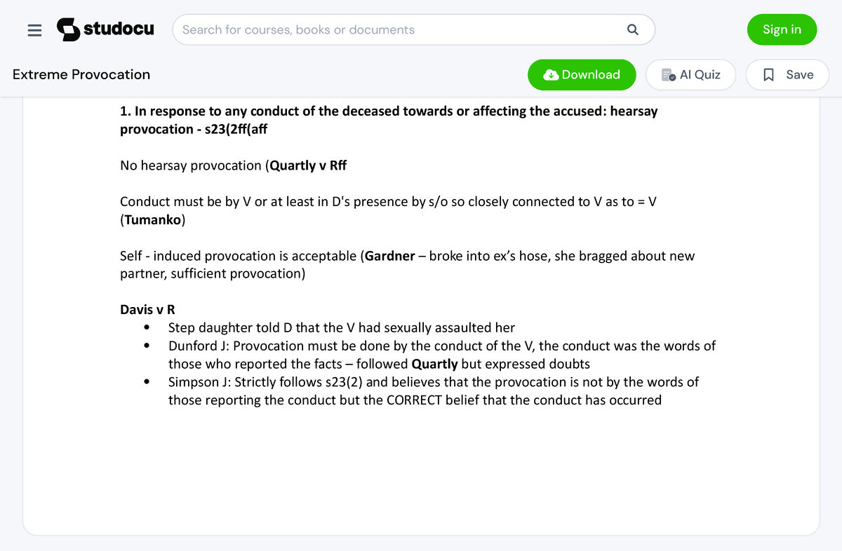 Extreme Provocation - Extreme Provocation Partial Defence, applies only to MDR (Burkes ...