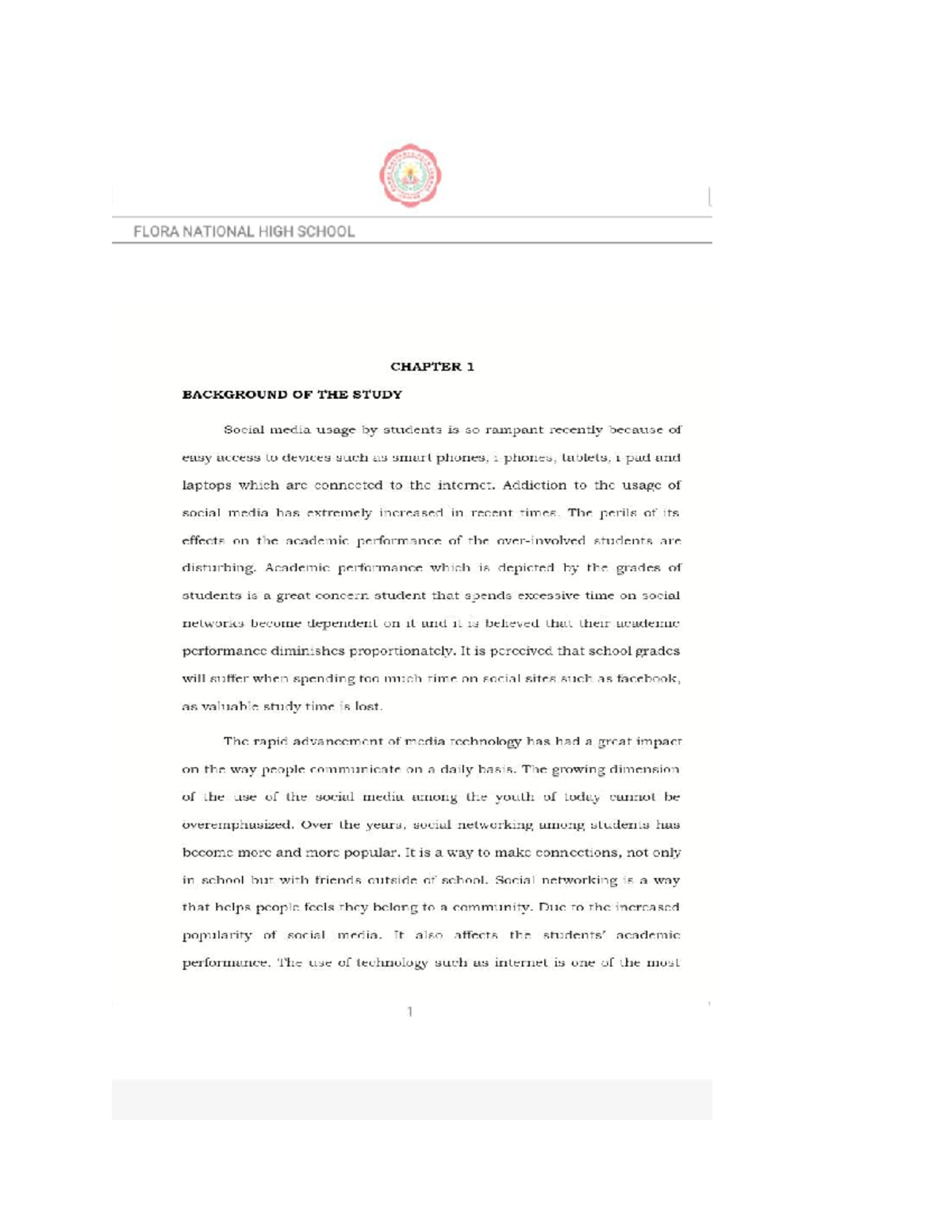 FLORA NATIONAL HIGH SCHOOL CHAPTER 1: IMPACT OF SOCIAL MEDIA ON ...