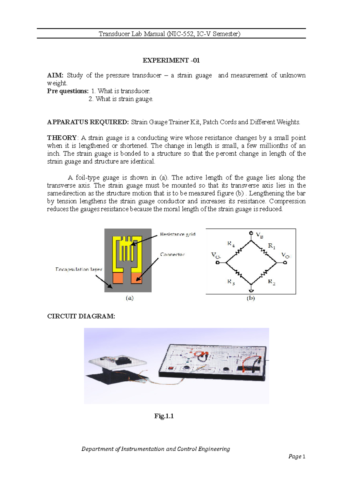 Transducer Lab Manual (EC-101): Experiments and Procedures Explained - Studocu