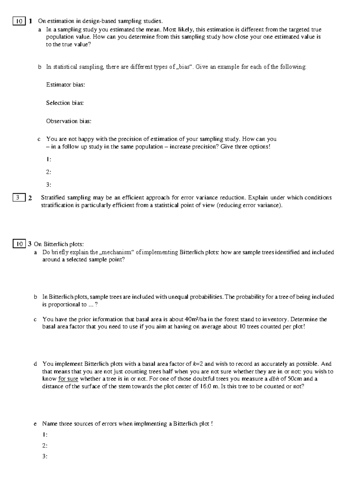 Statistical Sampling & Bitterlich Plots: Exam Qs & Insights - 10 1 ...