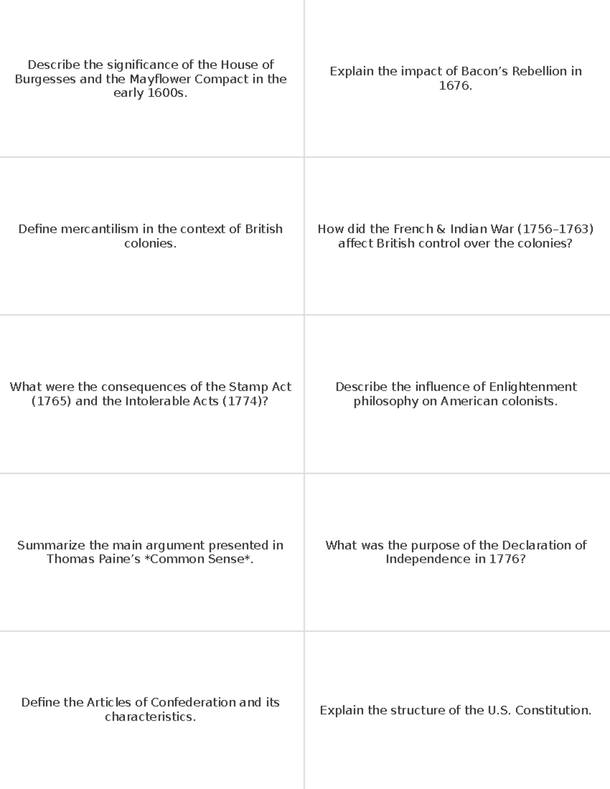 Colonial American History Quiz (HIST 101) - Studocu