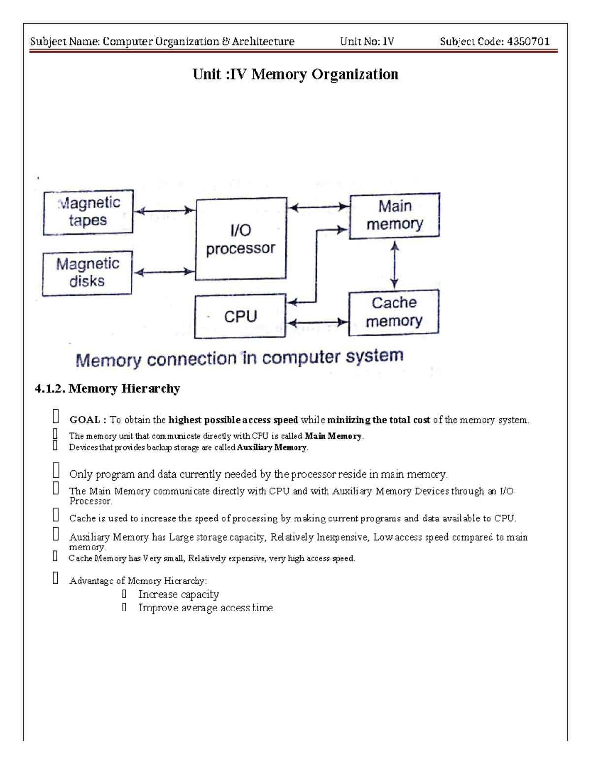 Unit 4: Memory Organization Notes - Computer Organization Architecture ...