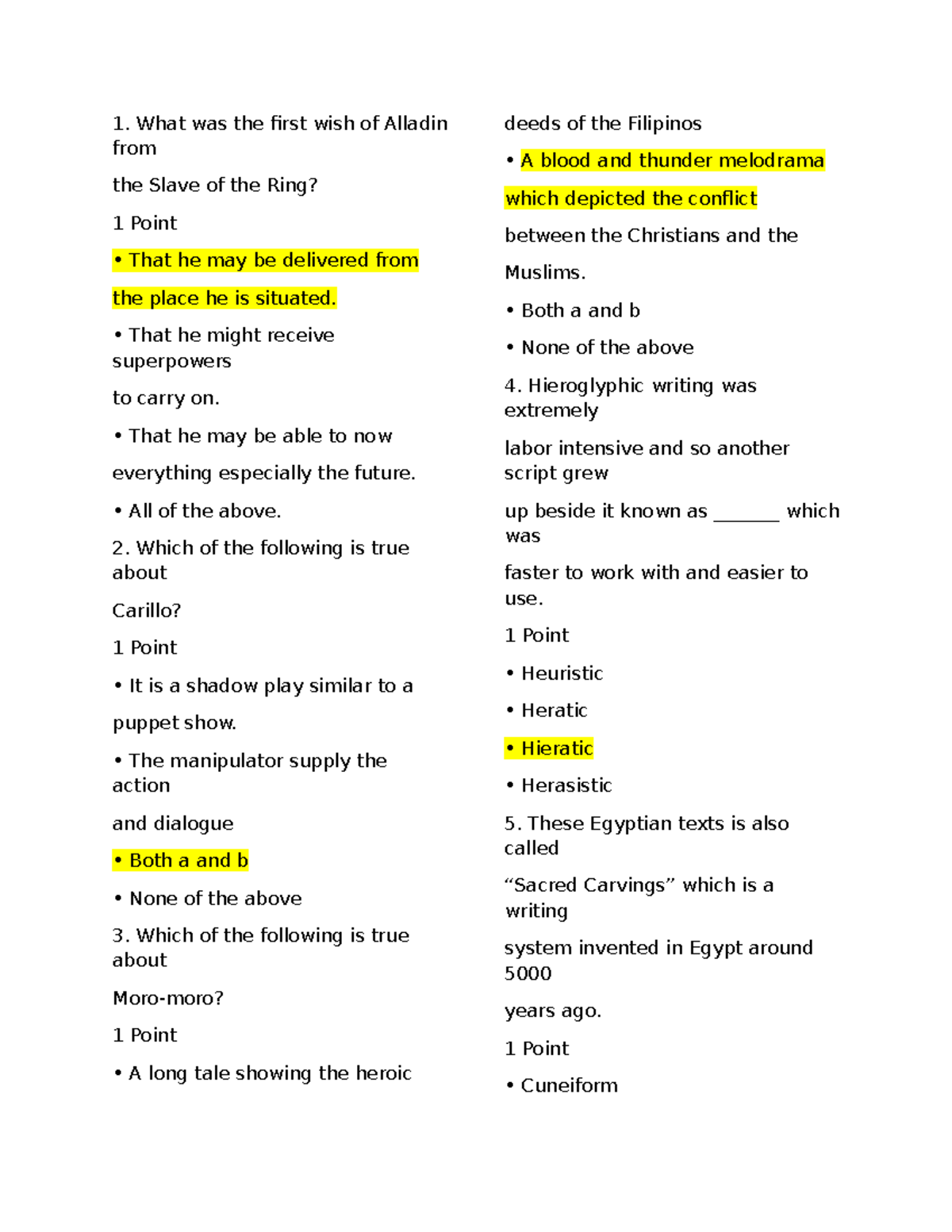 Quiz 12 - Reviewer on Aladdin, Hieroglyphics, and Carillo - Studocu