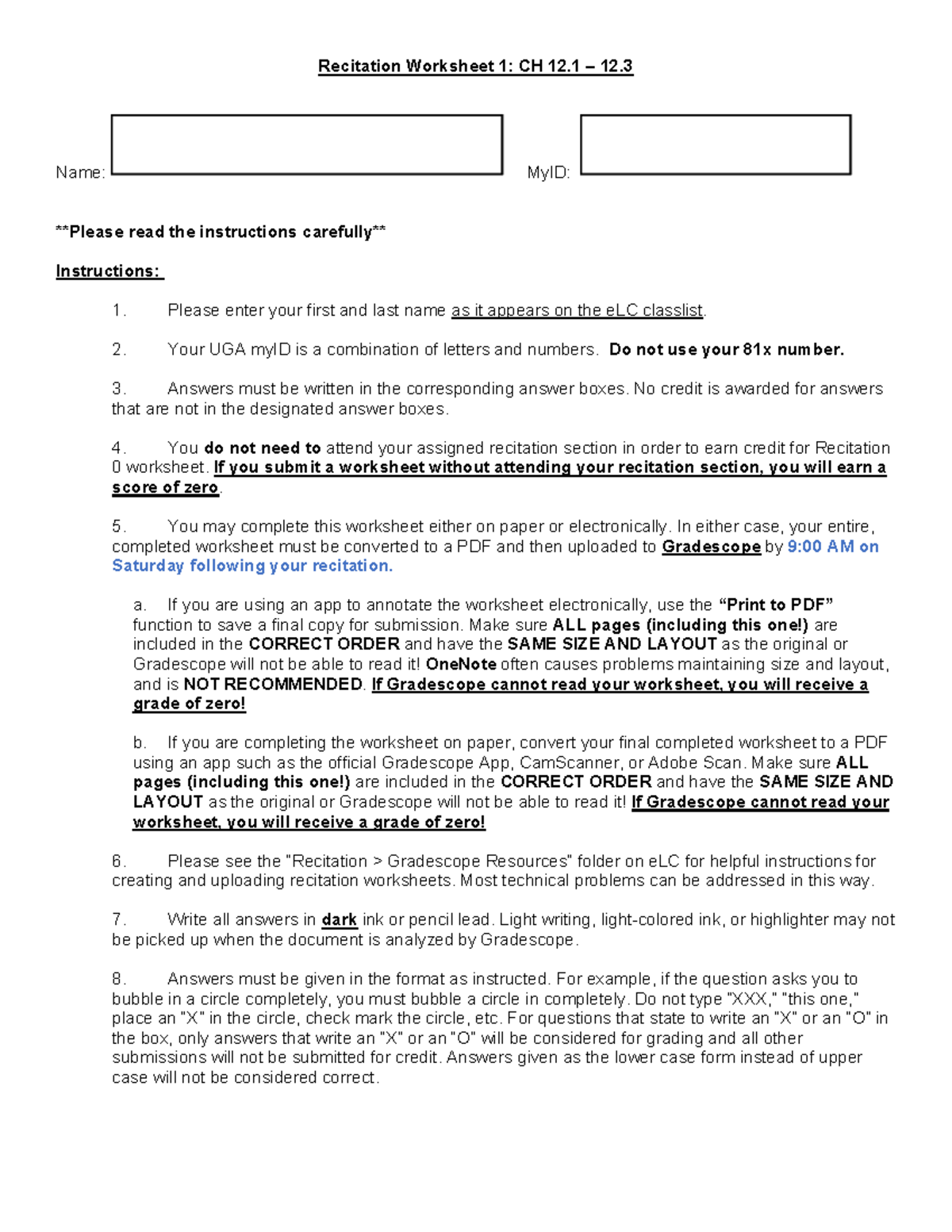 Recitation Worksheet 1: Practice for CH 12.1 & 12.3 - Studocu