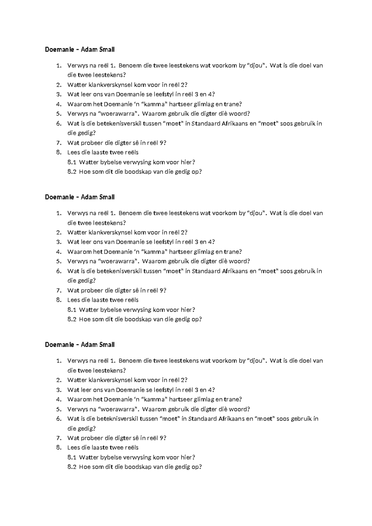 Doemanie - Adam Small: Study Notes & Revision Guide - Studocu