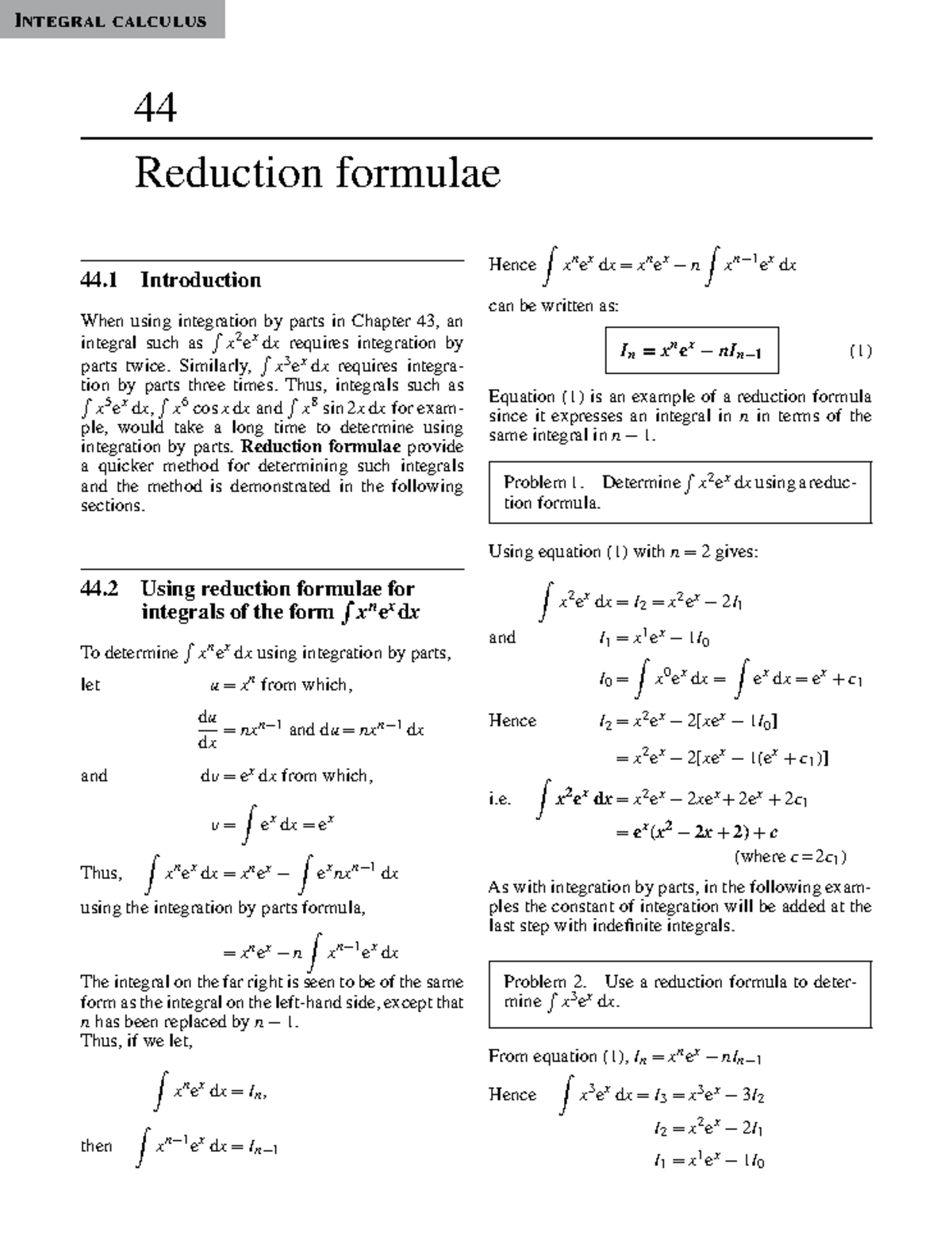 Reduction Formulae in Integral Calculus (MATH 44) - Studocu