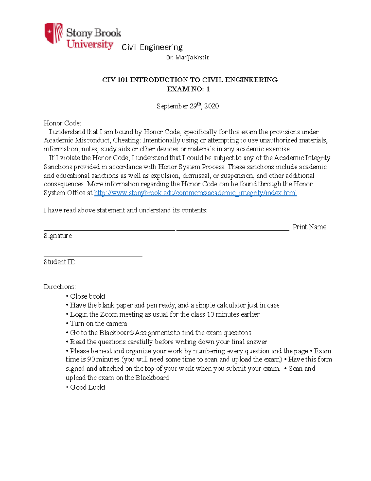 CIV 101 Exam 1 Solutions and Guidelines for Submission - Studocu