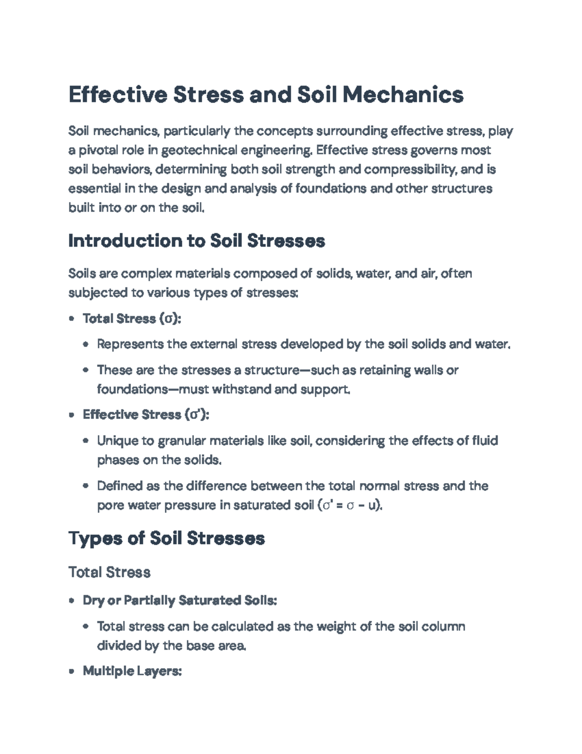 Effective Stress in Soil Mechanics: Key Concepts for GEOT 101 - Studocu