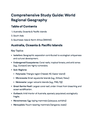EXAM 3 STUDY GUIDE: Australia/Oceania & South Asia Overview - Studocu