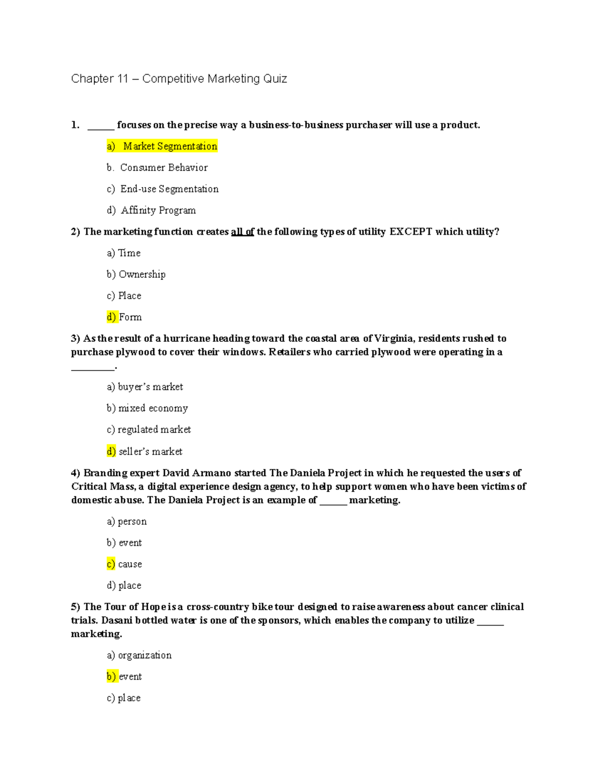 C201 Chapter 11 Competitive Marketing Quiz Questions & Answers - Studocu