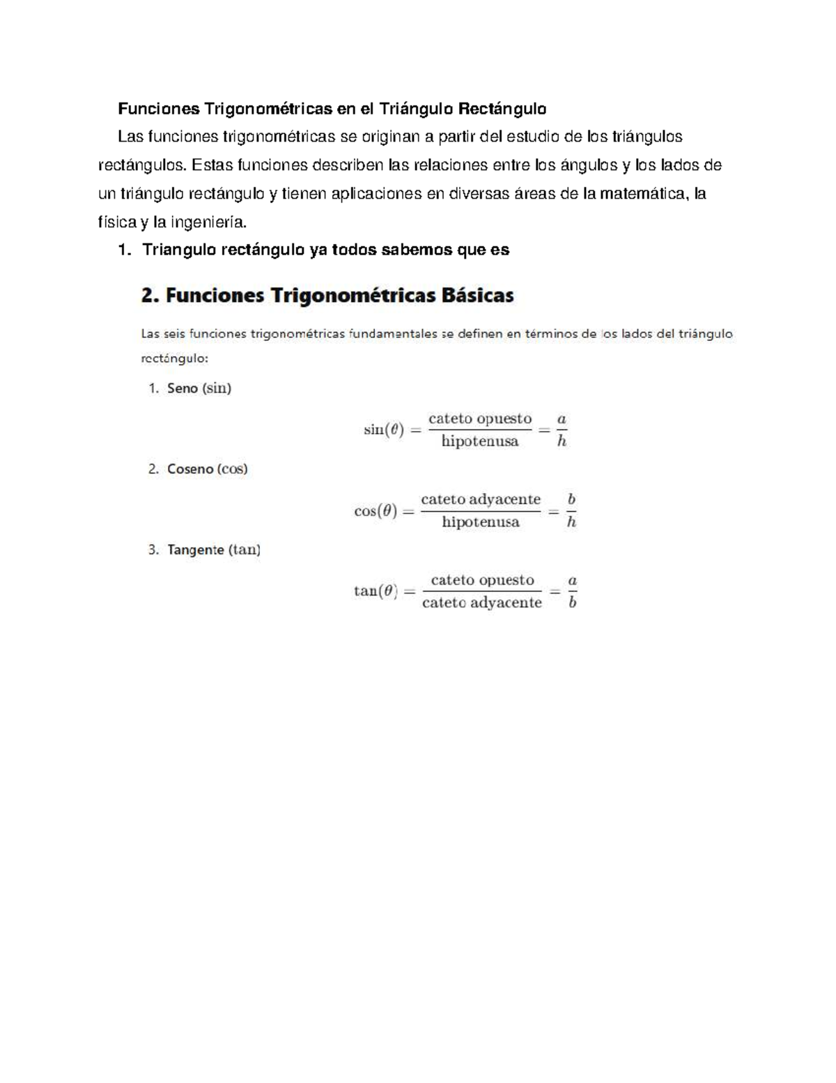 Funciones Trigonométricas en el Triángulo Rectángulo: Estudio Detallado - Studocu