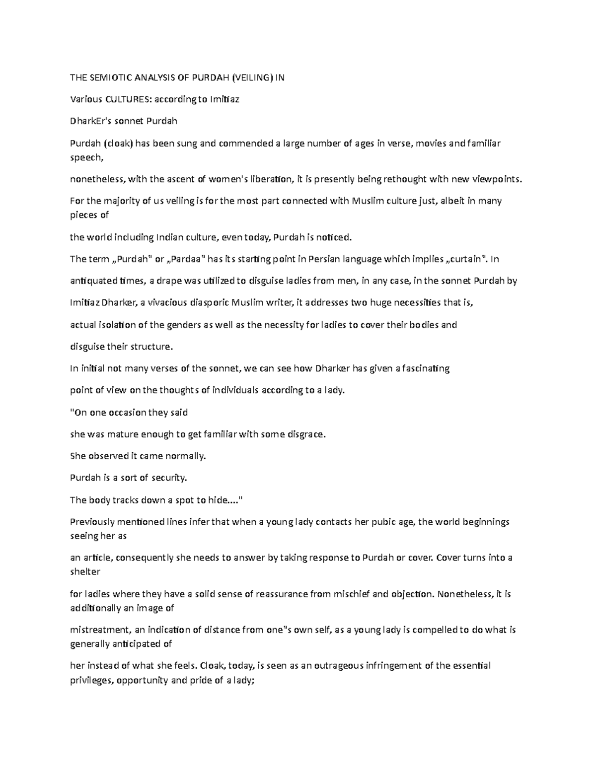 Purdah Poem Notes - Key Summaries for 3rd Sem PG Literature Students ...