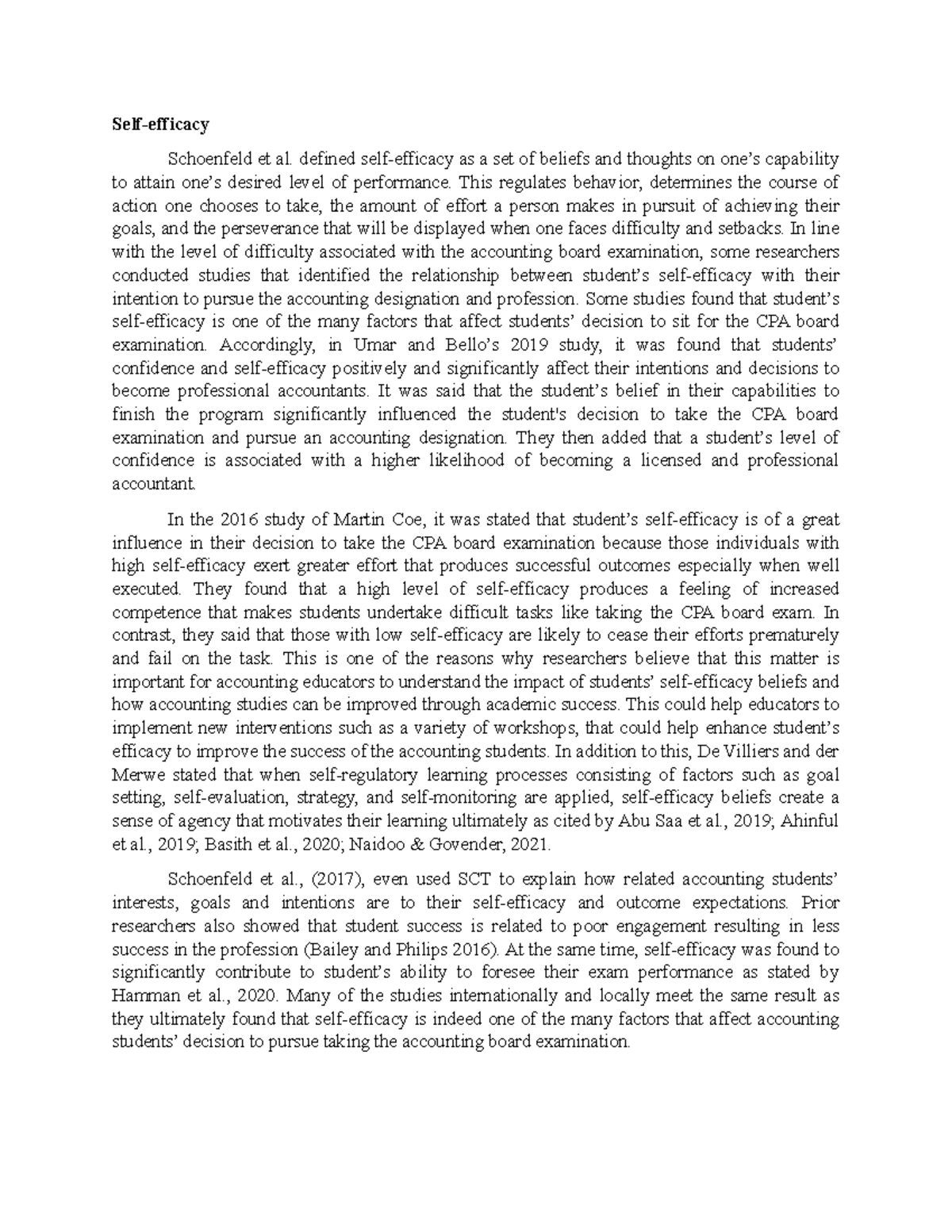 Self-Efficacy and Its Impact on CPA Exam Intentions: RRL Draft - Studocu