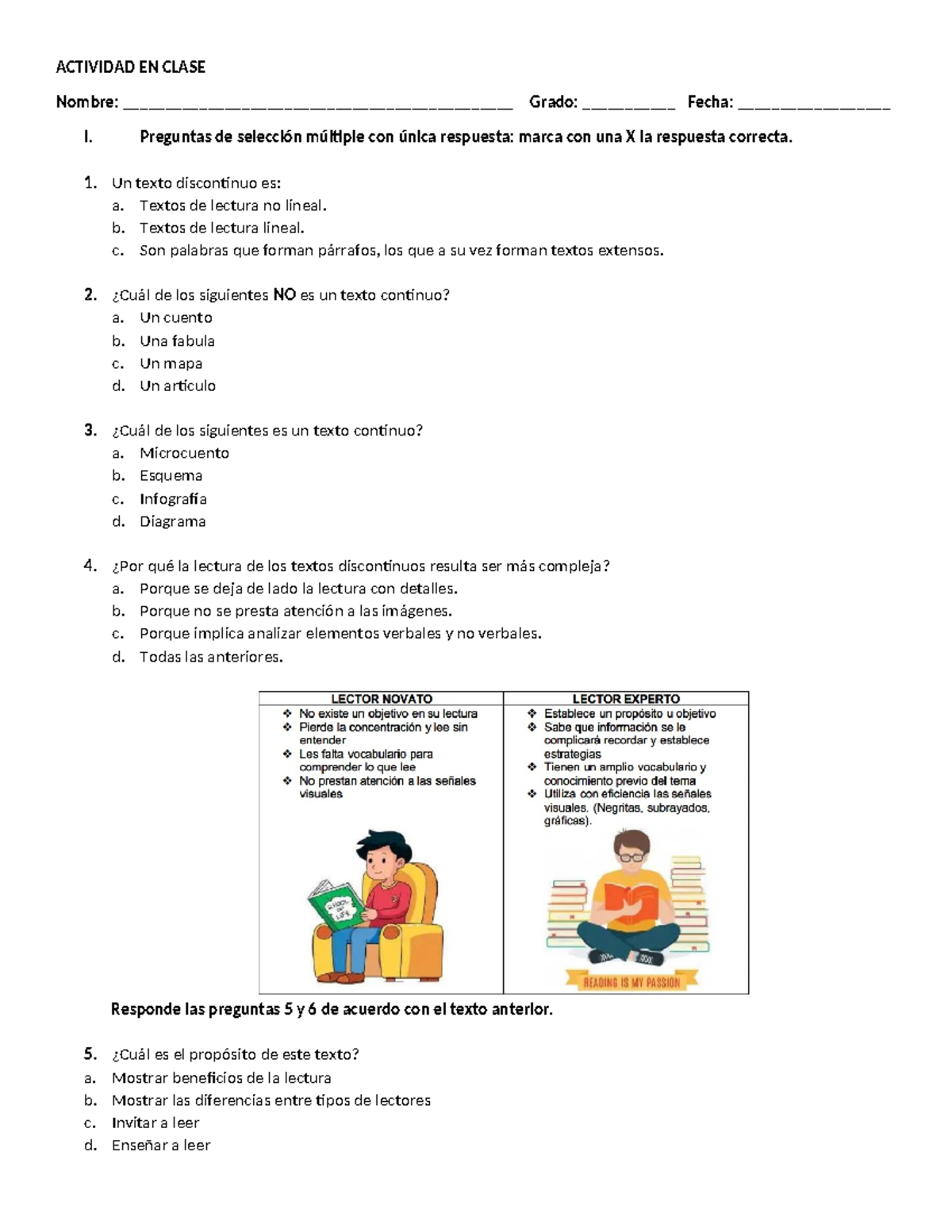 Taller sobre Textos Discontinuos y Continuos: Actividades y Preguntas ...