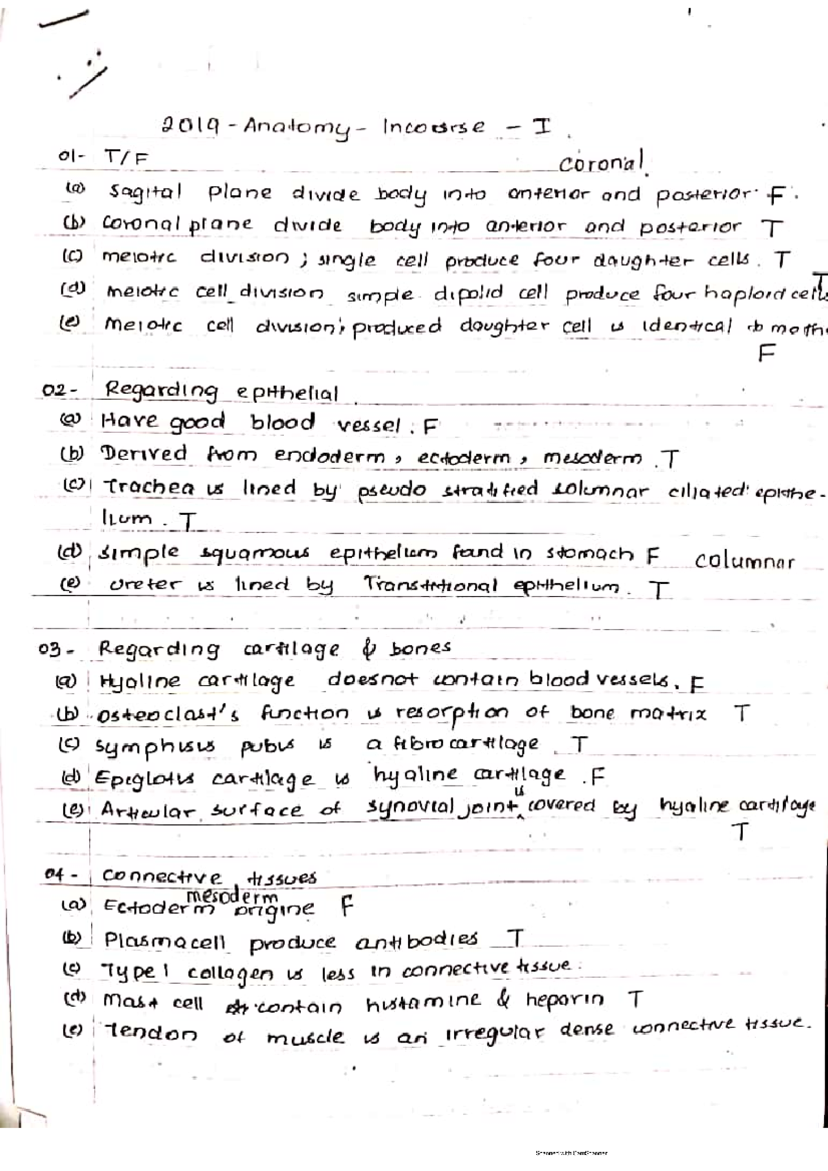 Anatomy In-Course 1 Study Material and Important Concepts - Studocu