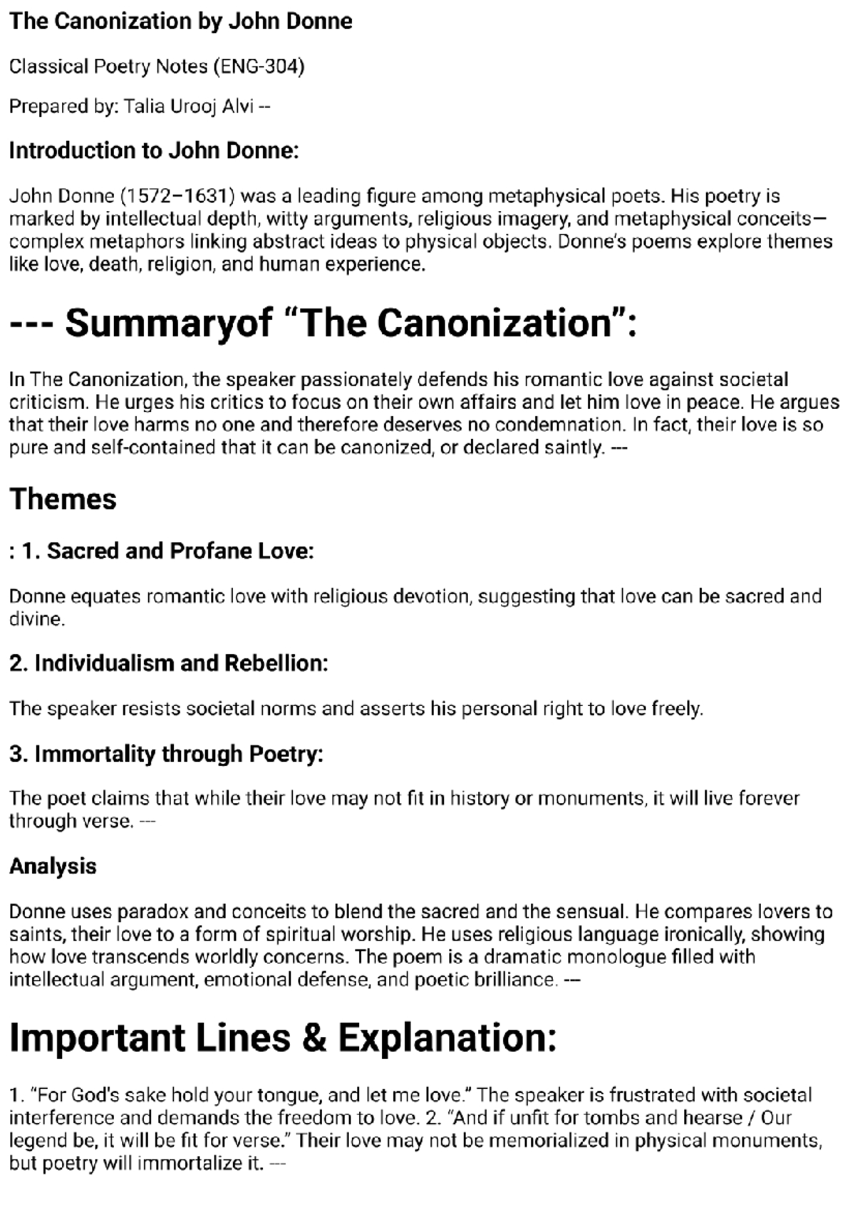 The Canonization multiple answer - The Canonization John Donne ...