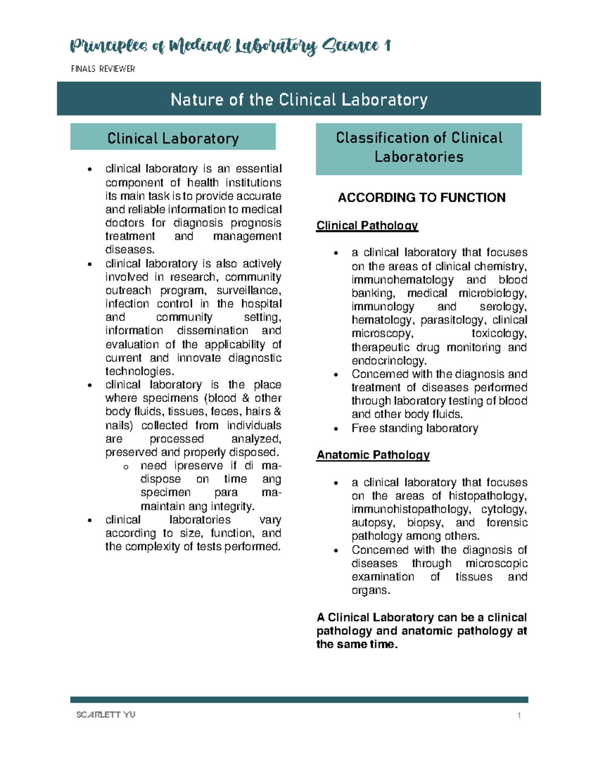 PMLS LEC ( Finals) - FINALS REVIEWER clinical laboratory is an ...