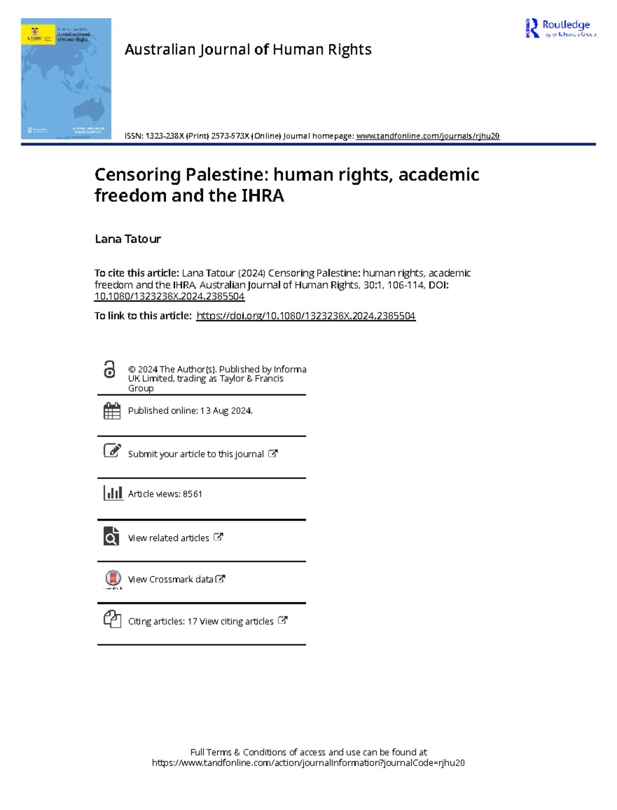 Censoring Palestine: Human Rights & Academic Freedom in Australia (2024 ...