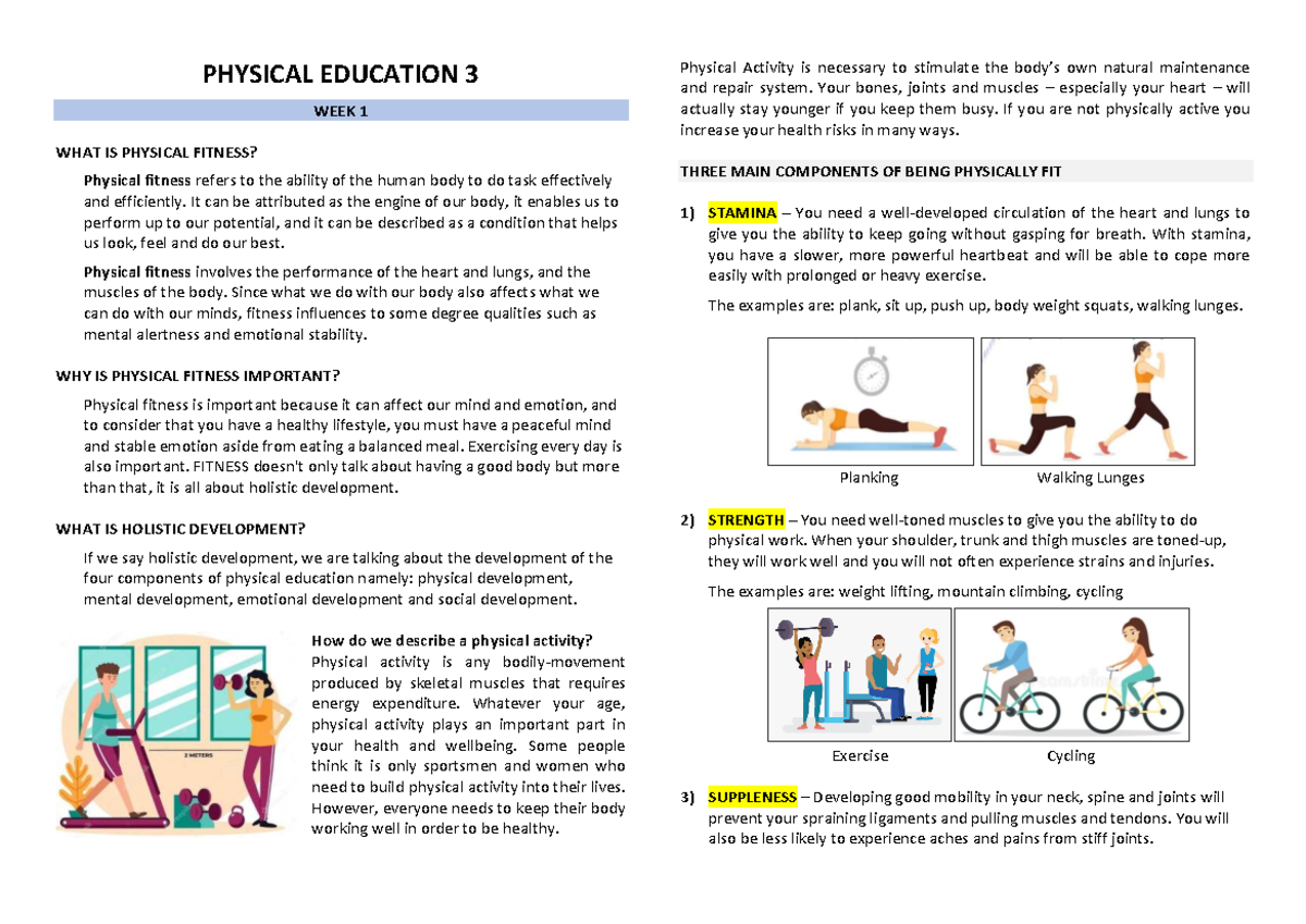 PE 3 WEEK 1: Importance of Physical Activity and Fitness Components ...