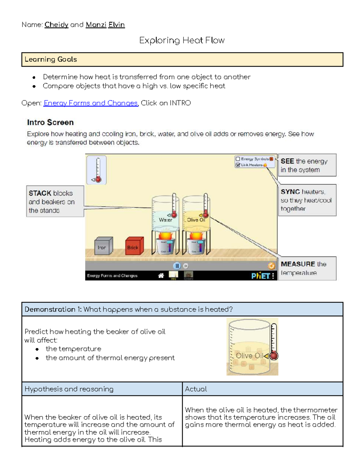 Worksheet LP 05: Exploring Heat Transfer and Energy Changes - Studocu
