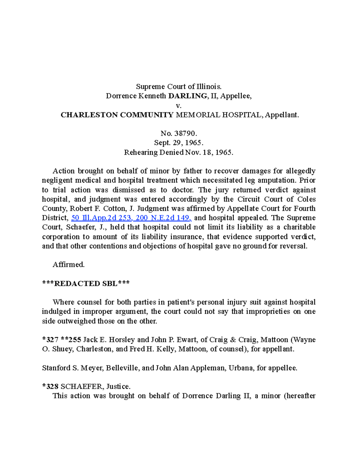 Case 1 M5: Darling v. Charleston Community Memorial Hospital (1965 ...