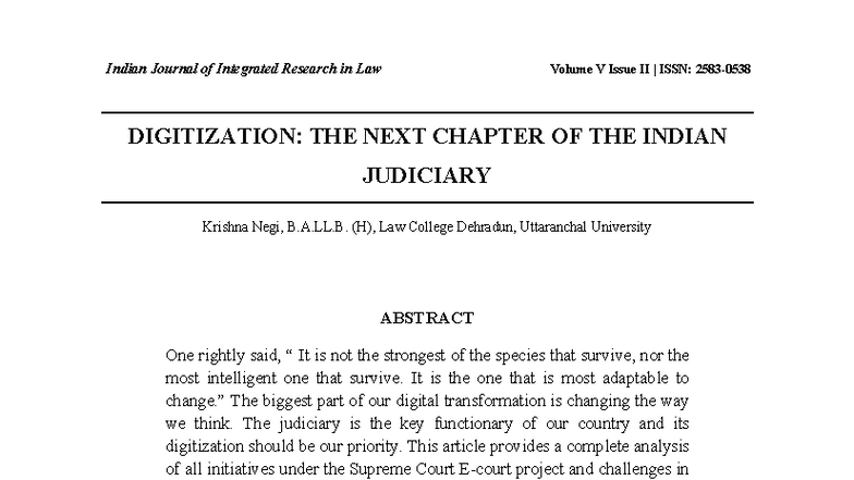 Digitization: The Next Chapter of the Indian Judiciary (B.A.LL.B ...